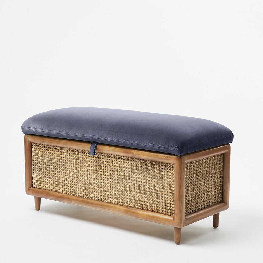 House of Woodworm | Raphia Rattan Wooden Ottoman | Premium Furniture